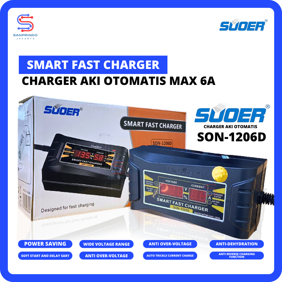 Jual Smart Fast Charger Aki 12V 6A SUOER SON-1206D Cas aki accu ...