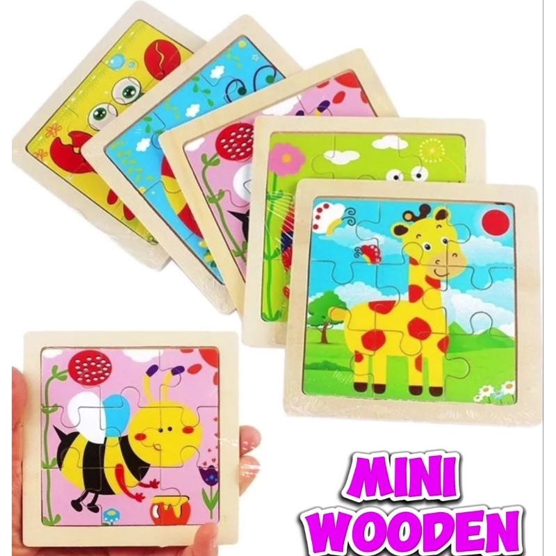 Jual Mini wooden puzzle kayu 9 keping mainan edukasi | Shopee Indonesia