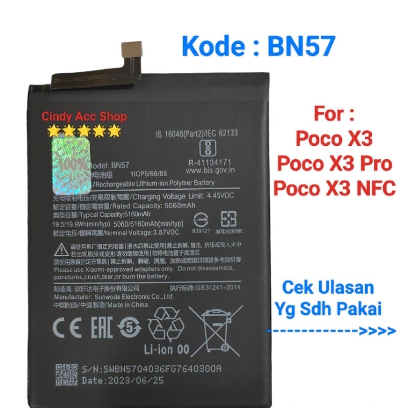 Jual Baterai Poco X3 Pro / Poco X3 NFC BN57 BN 57 Batre Original Batrai ...
