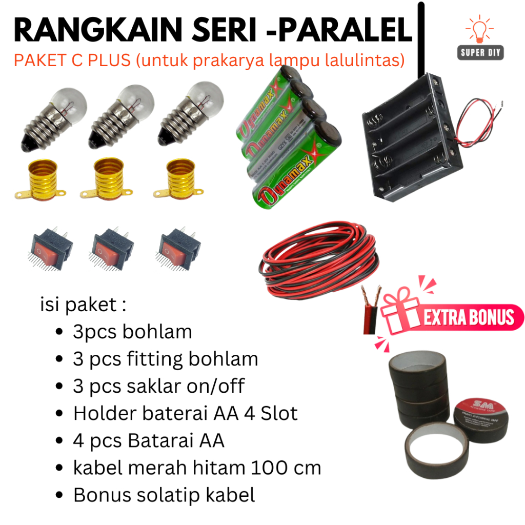 Jual PAKET RANGKAIAN LISTRIK LAMPU SERI PARALEL / UNTUK BAHAN PRAKTEK KELAS 6 SD / RANGKAIAN ...