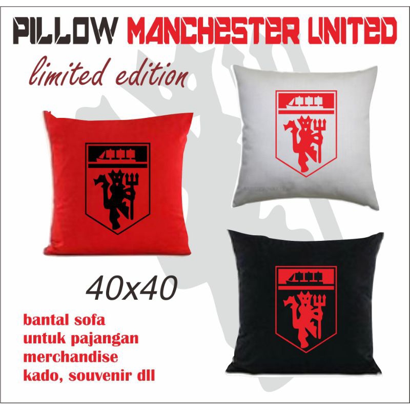 Jual Bantal Sofa Manchester United Logo Red Devils Ukuran 40x40 Bonus