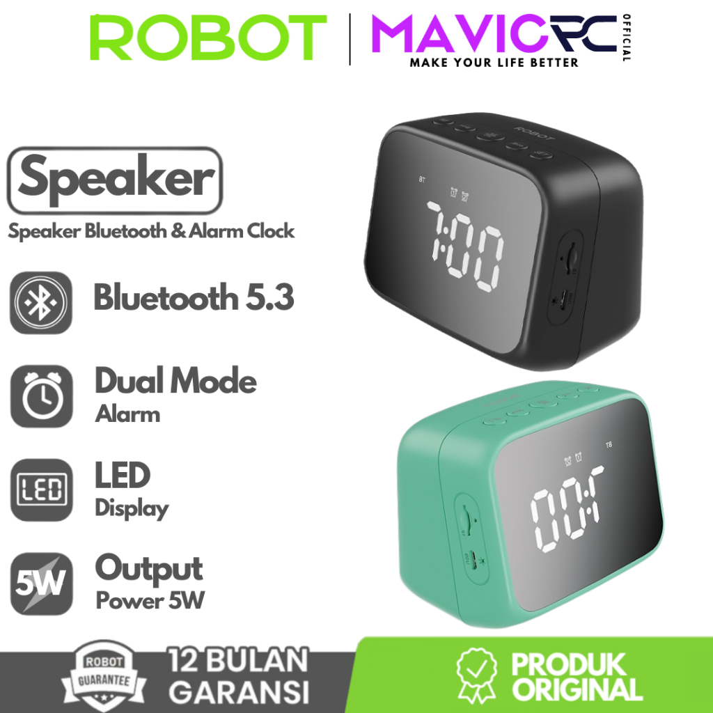 Jual ROBOT RB170 Speaker Bluetooth 5.3 with LED Display & Alarm Clock ...