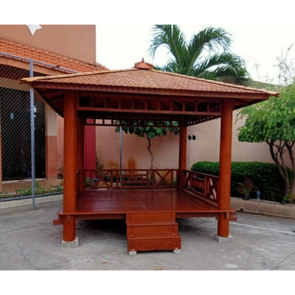 Jual Gazebo 3x3 Meter Atap Sirap Kayu Ulin Model Sandaran Silang Ukuran ...
