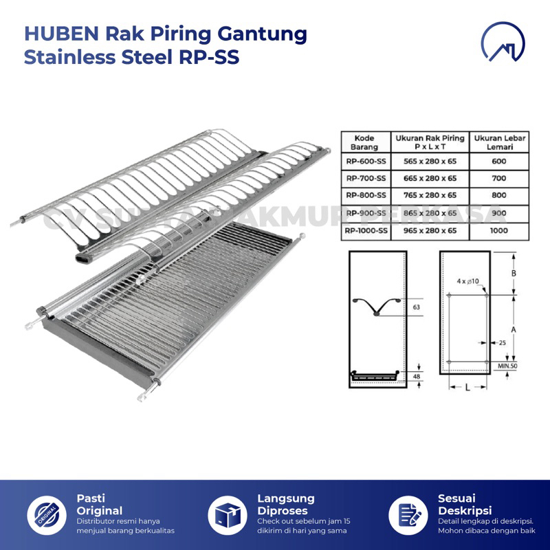 Jual 80CM HUBEN Rak Piring Gelas Stainless Steel Dalam Lemari Kabinet ...