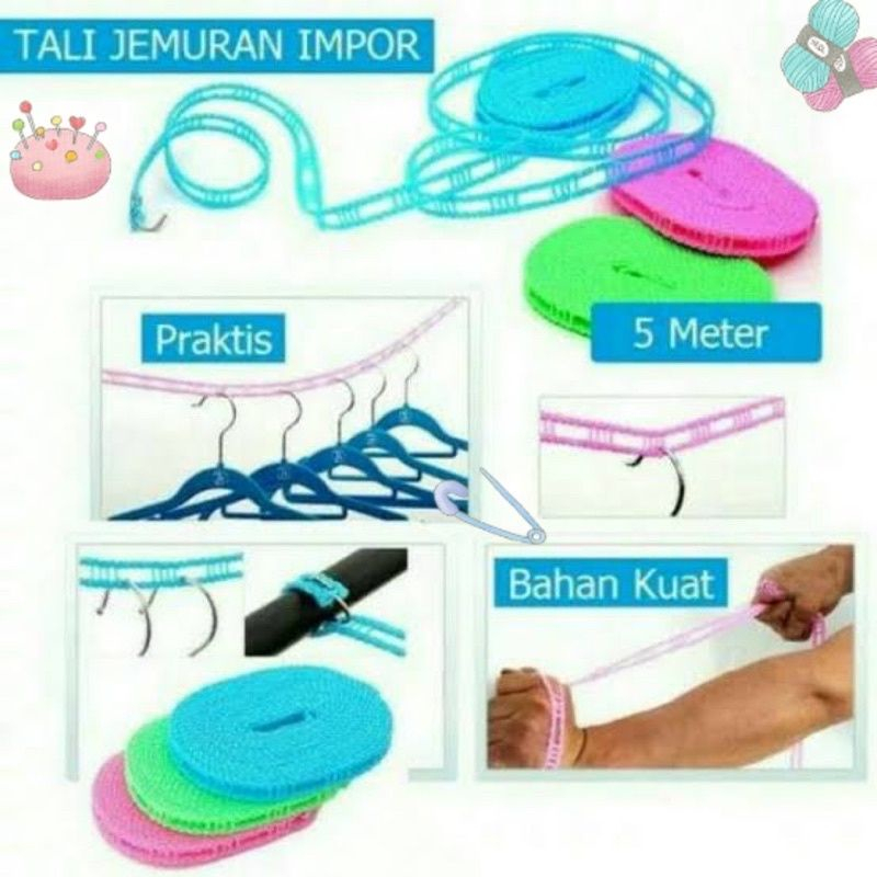 Jual Tali Jemuran Baju Pakaian Tali Gantungan Jemuran 5 Meter ...