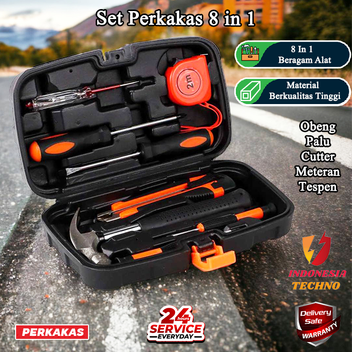 Jual Alat Set Perkakas Tang Palu Obeng Cutter Meteran 8 in 1 Tool 8 Pcs ...