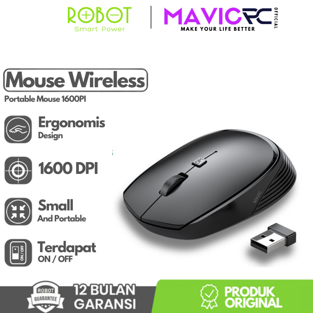Jual ROBOT M205 Mouse Wireless Portable Optical 2.4Ghz Power ON/OFF 1600DPI USB Receiver untuk ...
