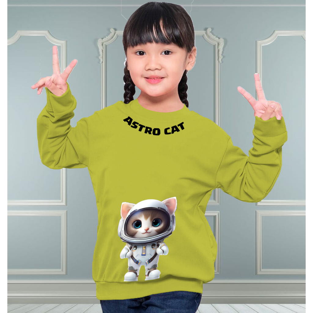Jual Kaos Anak cewek lengan panjang Astro Cat DW Usia 4-13 Tahun Bahan ...