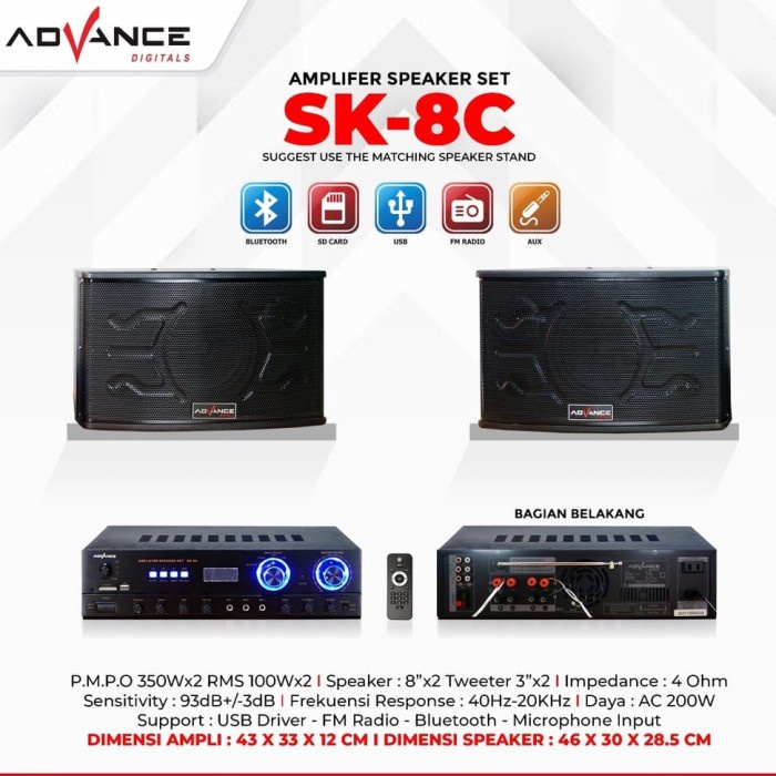 Jual Advance SK-8C Amplifier Speaker Set 8" Karaoke Sound System ...