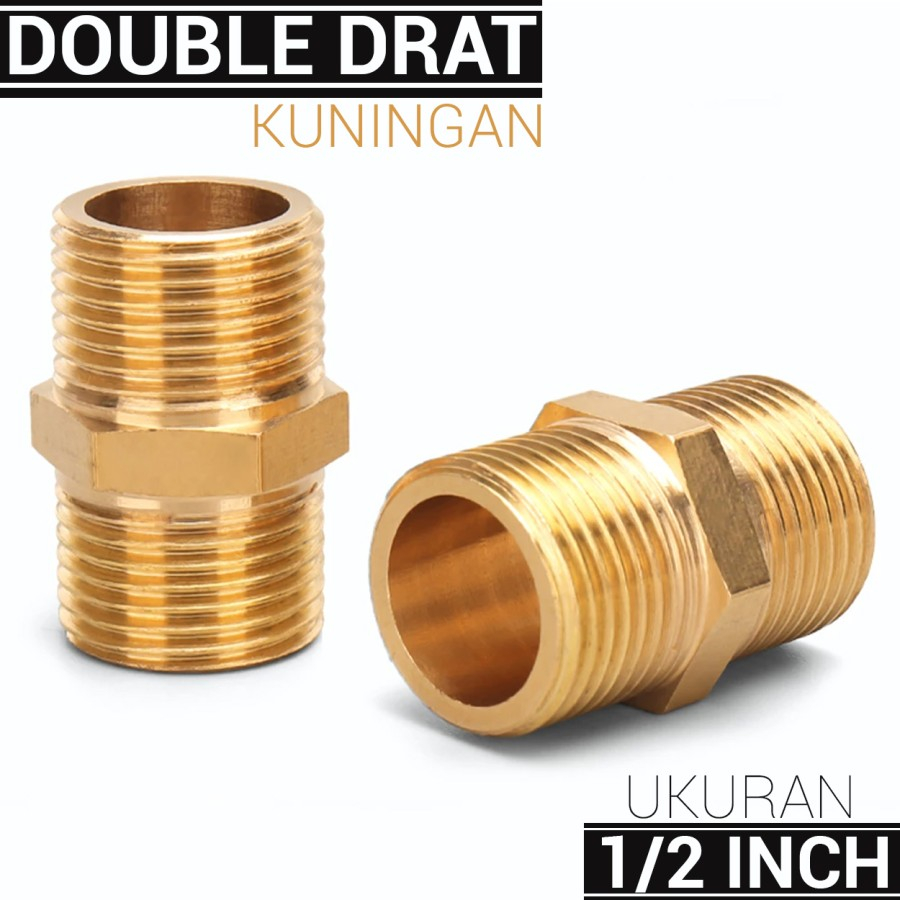 Jual Sambungan Pipa Double drat luar 1/2 inch bahan kuningan | Shopee Indonesia