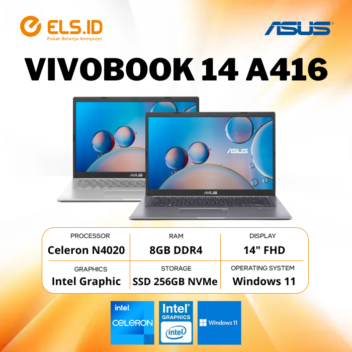 Jual Asus Vivobook 14 A416MAO Intel Celeron N4020 8GB SSD 256GB 14" FHD ...