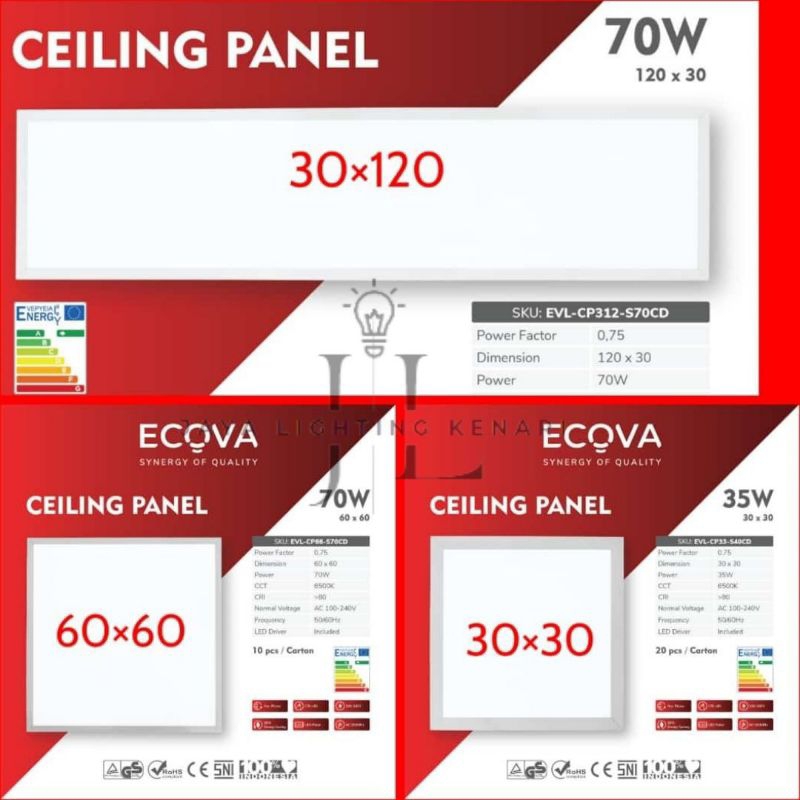 Jual LAMPU PANEL LED 30X120 70W DOWNLIGHT TIPIS 30X120 INBOW SLIM ECOVA ...