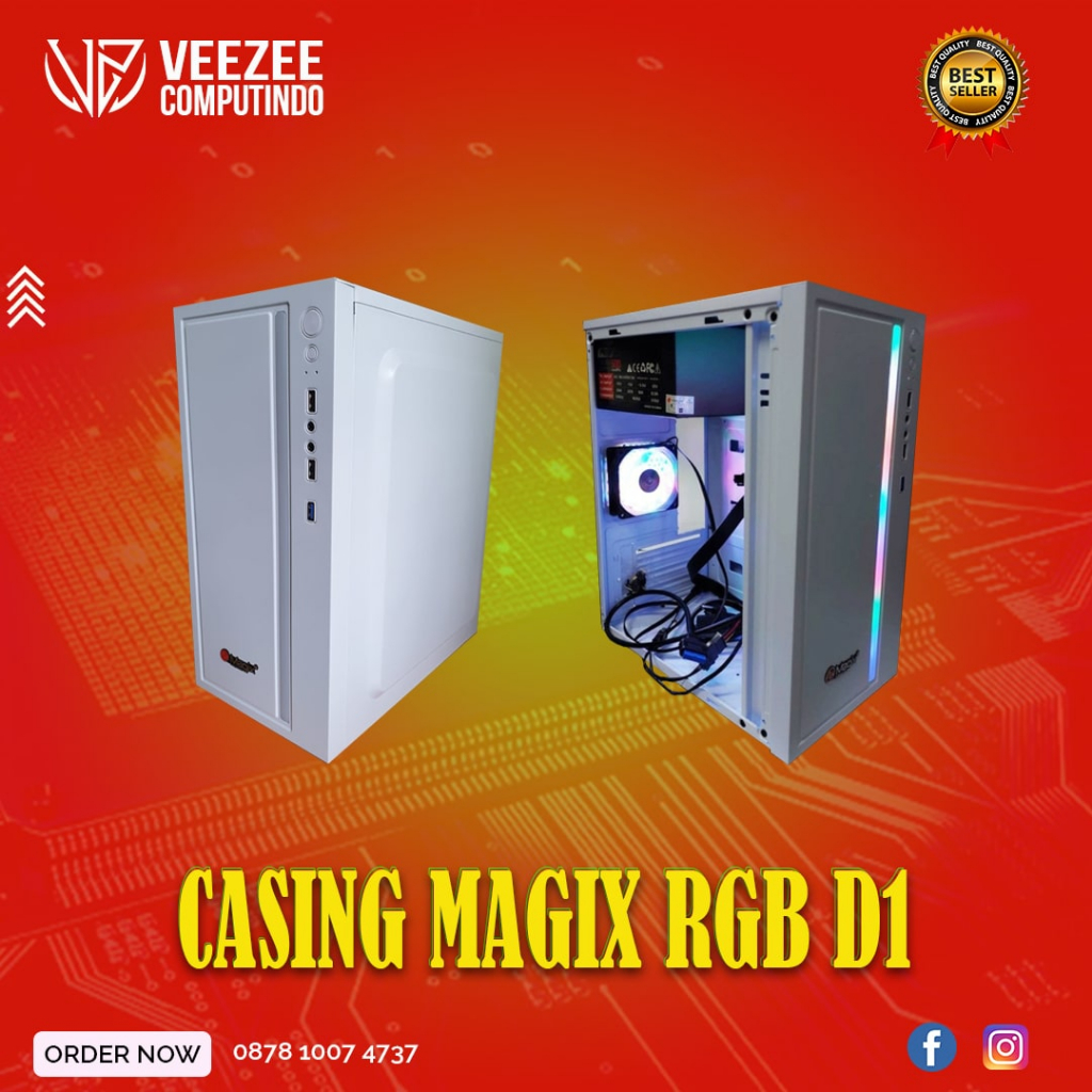 Jual Casing Case PC Gaming Magix D1 LED RGB w/ Extra Fan RGB 8" dan PSU ...