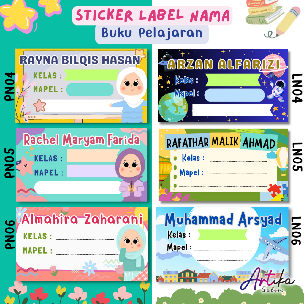 Jual 44 Pcs Label Stiker Nama untuk buku pelajaran anak ArtikaGaleri ...