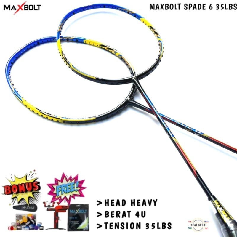 Jual Raket Badminton Original Maxbolt Spade 6 35Lbs (Bonus Tas + Grip ...