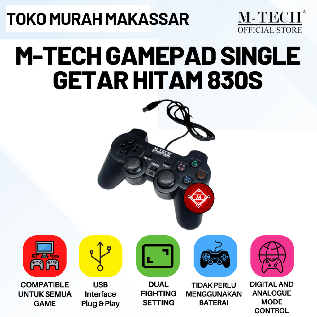 Jual GAMEPAD M-TECH SINGLE GETAR HITAM 830S / GAMEPAD M-TECH 830S / GAME10-M-T | Shopee Indonesia