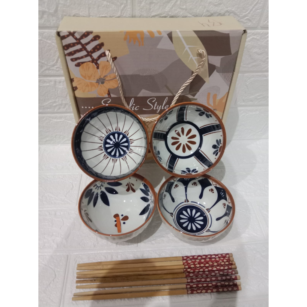 Jual SOUVENIR MANGKOK SET ISI 4 MANGKOK KERAMIK / MANGKOK JEPANG ...