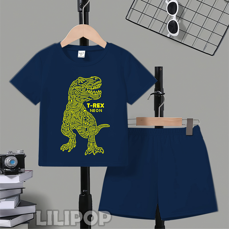 Jual Baju Anak Stelan Usia 4-10 Tahun Dino 3/4 Cowok Cewek Celana Pendek Harian neon | Shopee ...