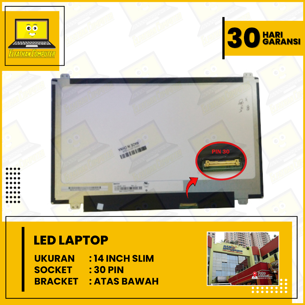 Jual LED LCD Layar Laptop 14 inch 30 pin Slim Semua Merk Grade A ...