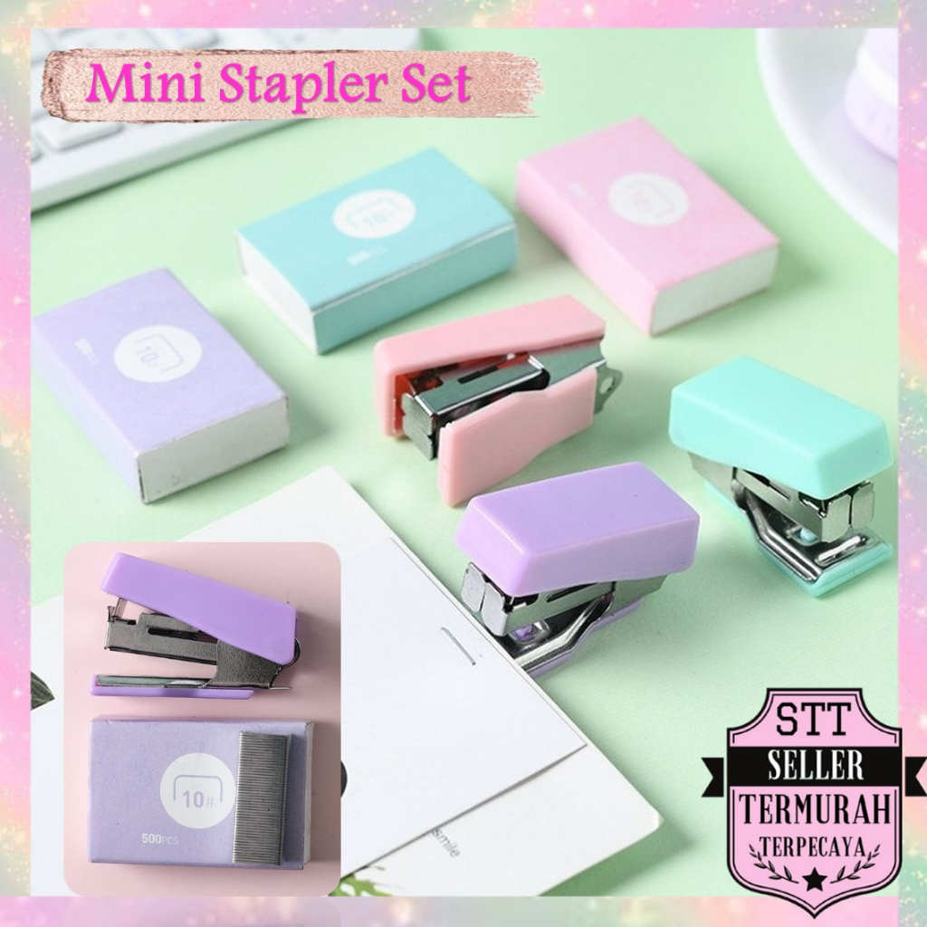 Jual STT Mini Stapler Set Macaron Color Staples Mini Ukuran Kecil Unik ...