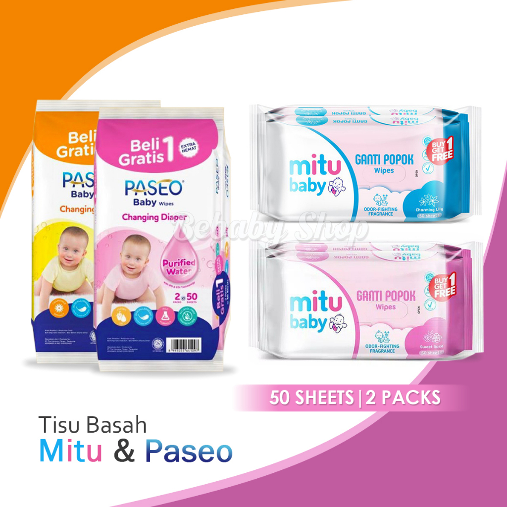 Jual Tisu Basah Mitu Paseo 50 Sheets Baby Wipes Beli 1 Gratis 1 ...