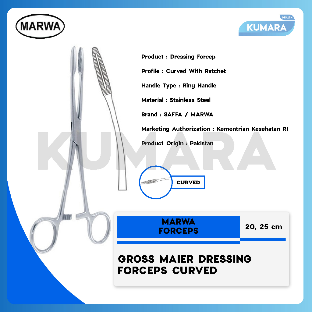 Jual MARWA - Gross-Maier Dressing Forceps Curved / Korentang Bengkok ...