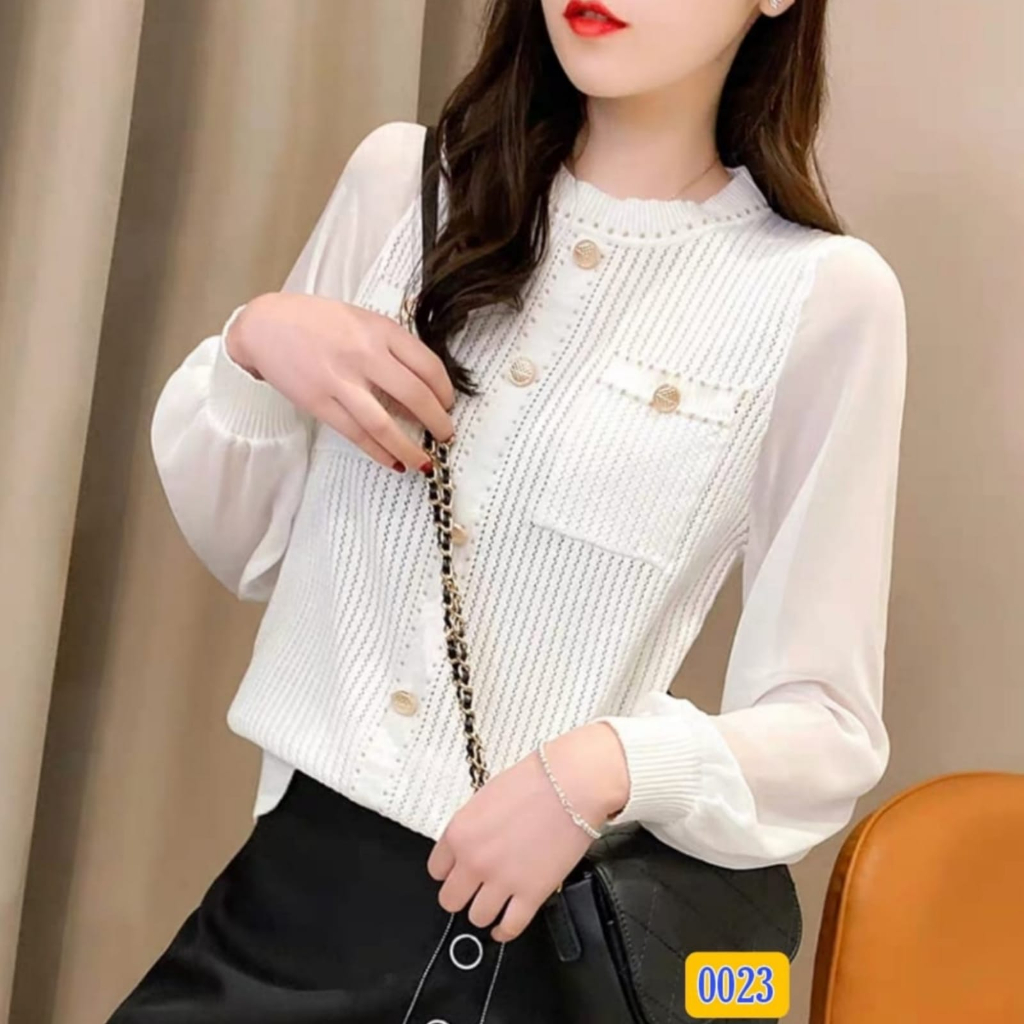 Jual Blouse Panjang Rajut Kombi Tangan 0023/ Baju Rajut Import / Atasan ...