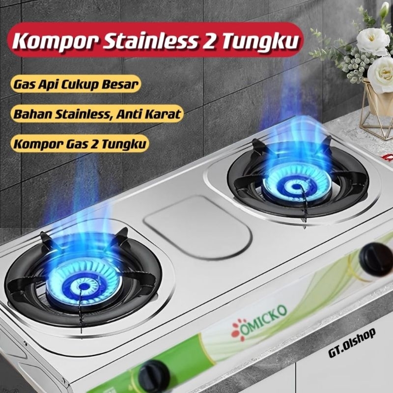 Jual Kompor Stainless OMICKO / Kompor Stainless 2 Tungku Anti Karat Gas ...