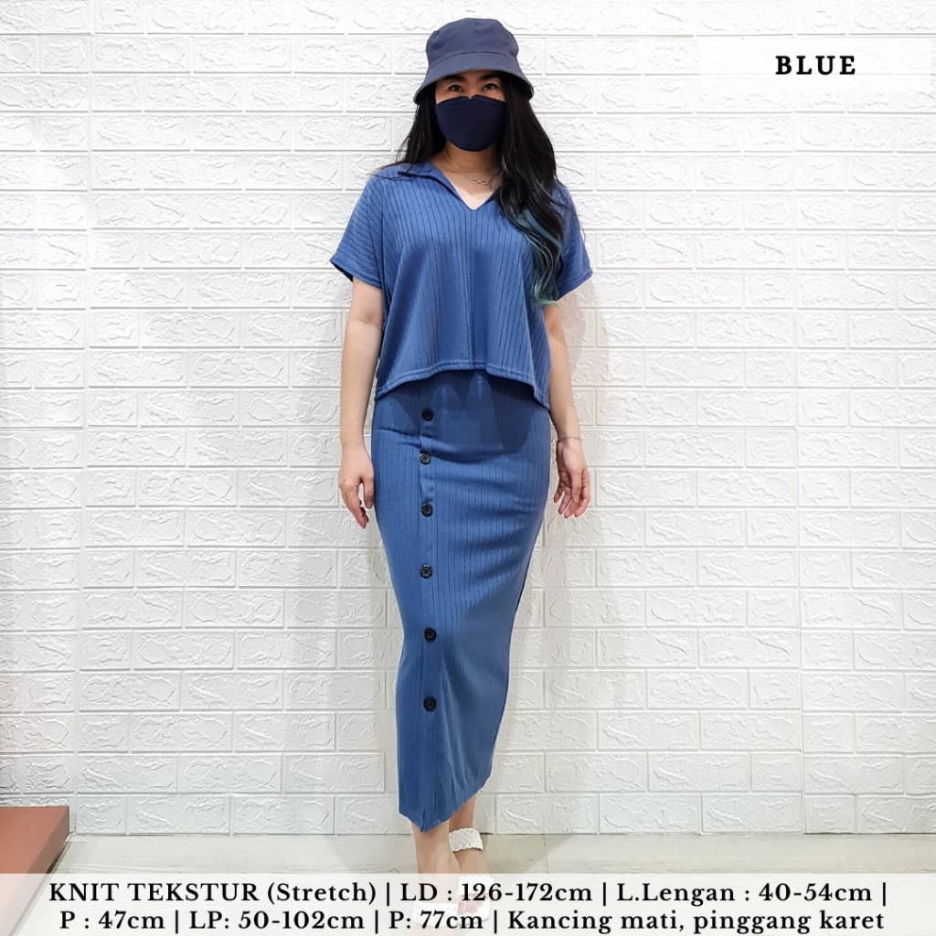 Jual AUVESION Karina Button Knit One Set Polos 4370 | Rib Rok Knit ...