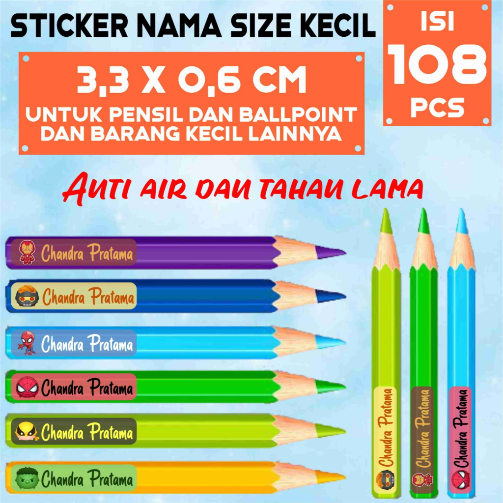 Jual Stiker Label Nama Anak Custom Ukuran Kecil isi 108 pcs Waterproof ...