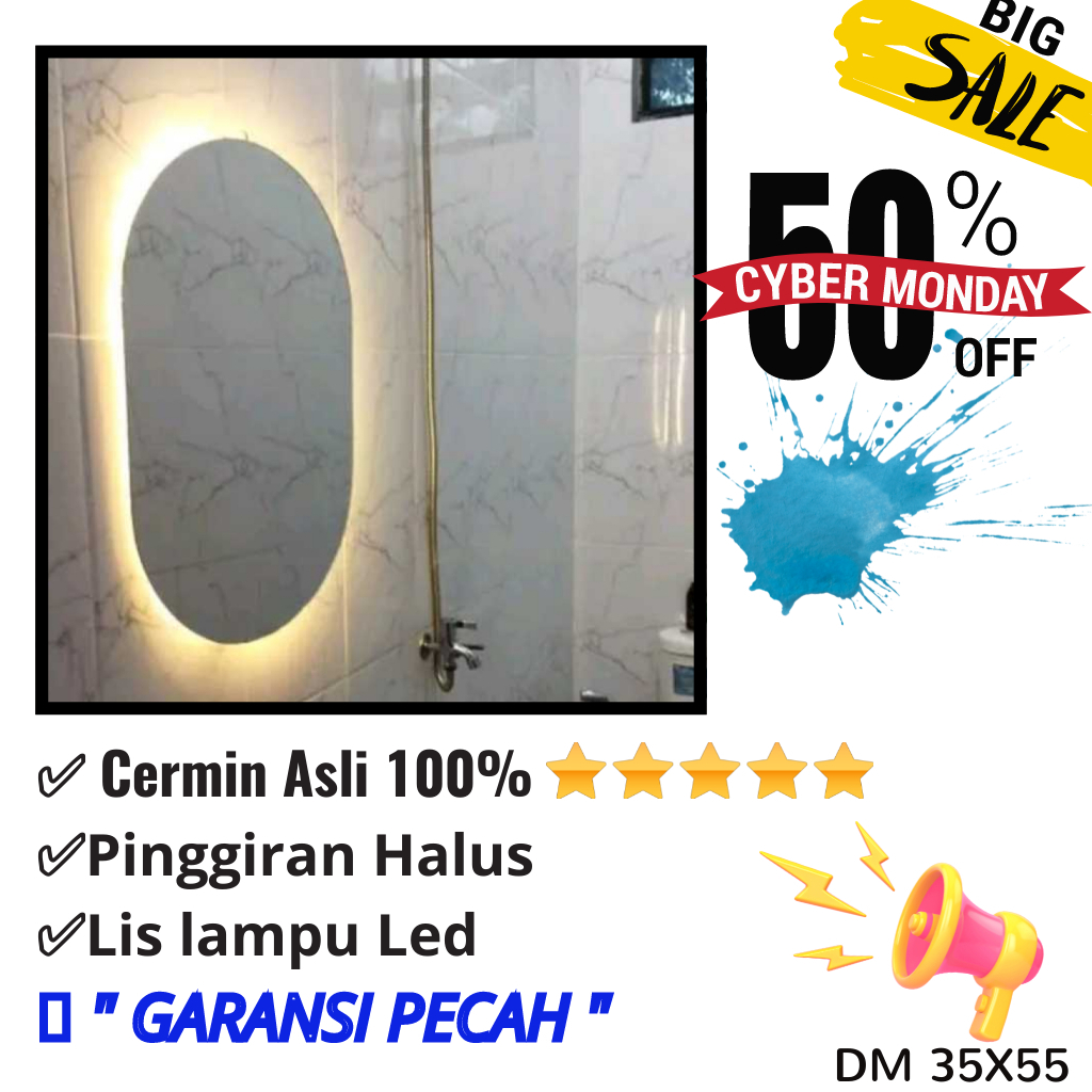 Jual Cermin Lampu LED Oval Aesthetic Miror Kapsul Gantung Dinding ...