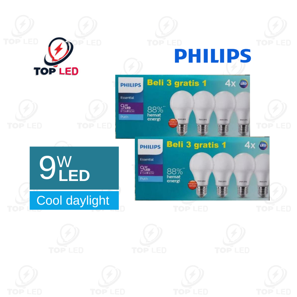 Jual Lampu Philips Essential Led 9W 6500K Putih - Paket 3 Gratis 1 ...