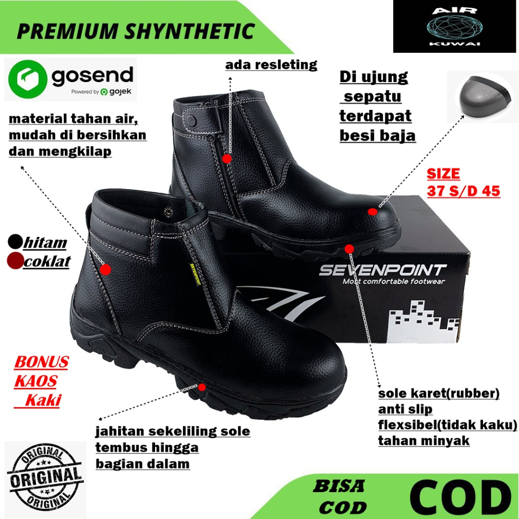 Jual sepatu safety pria wanita ujung besi seven point original sepatu ...