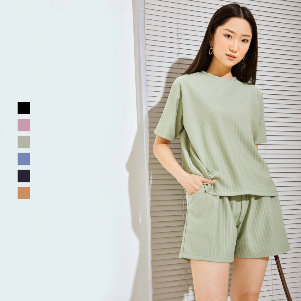 Jual SAGI - Yumi Knit Set | Setelan Kaos Celana Pendek Stretch Katun ...