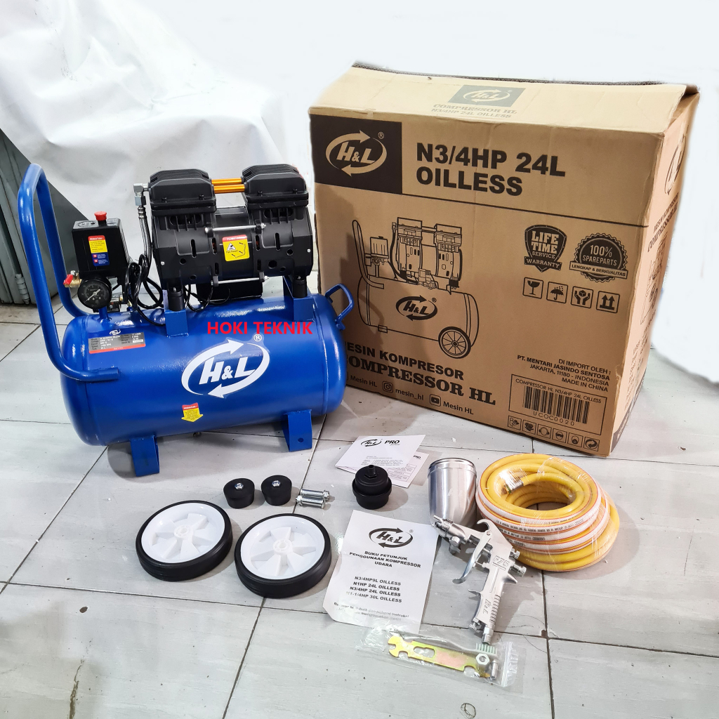 Jual Mesin Kompresor H&L 3/4 HP Tangki 24 Liter Oilless | Shopee Indonesia