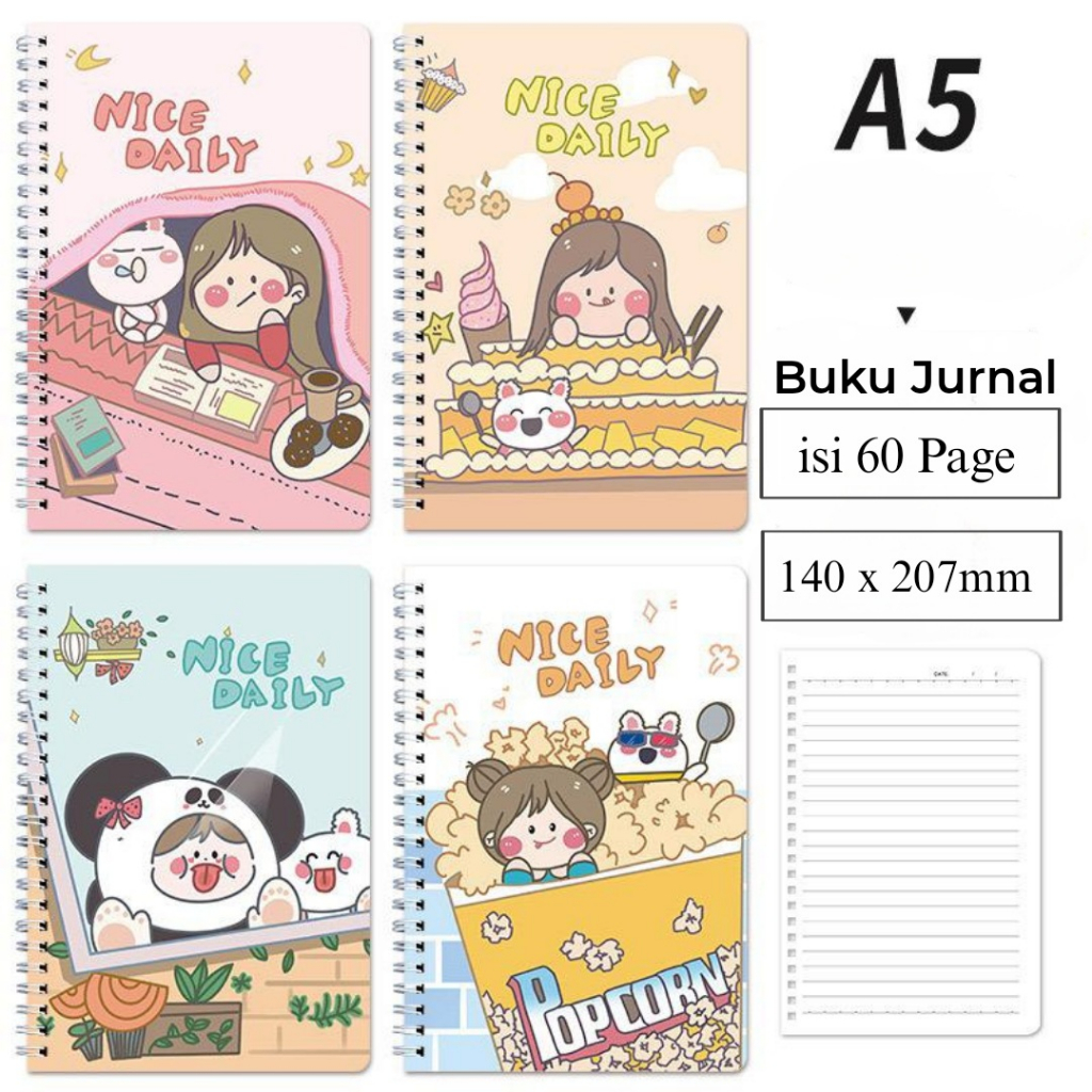 Jual BUKU TULIS RING A5 BESAR/ BUKU JURNAL MOTIF KARTUN/ NOTEBOOK A5 ...