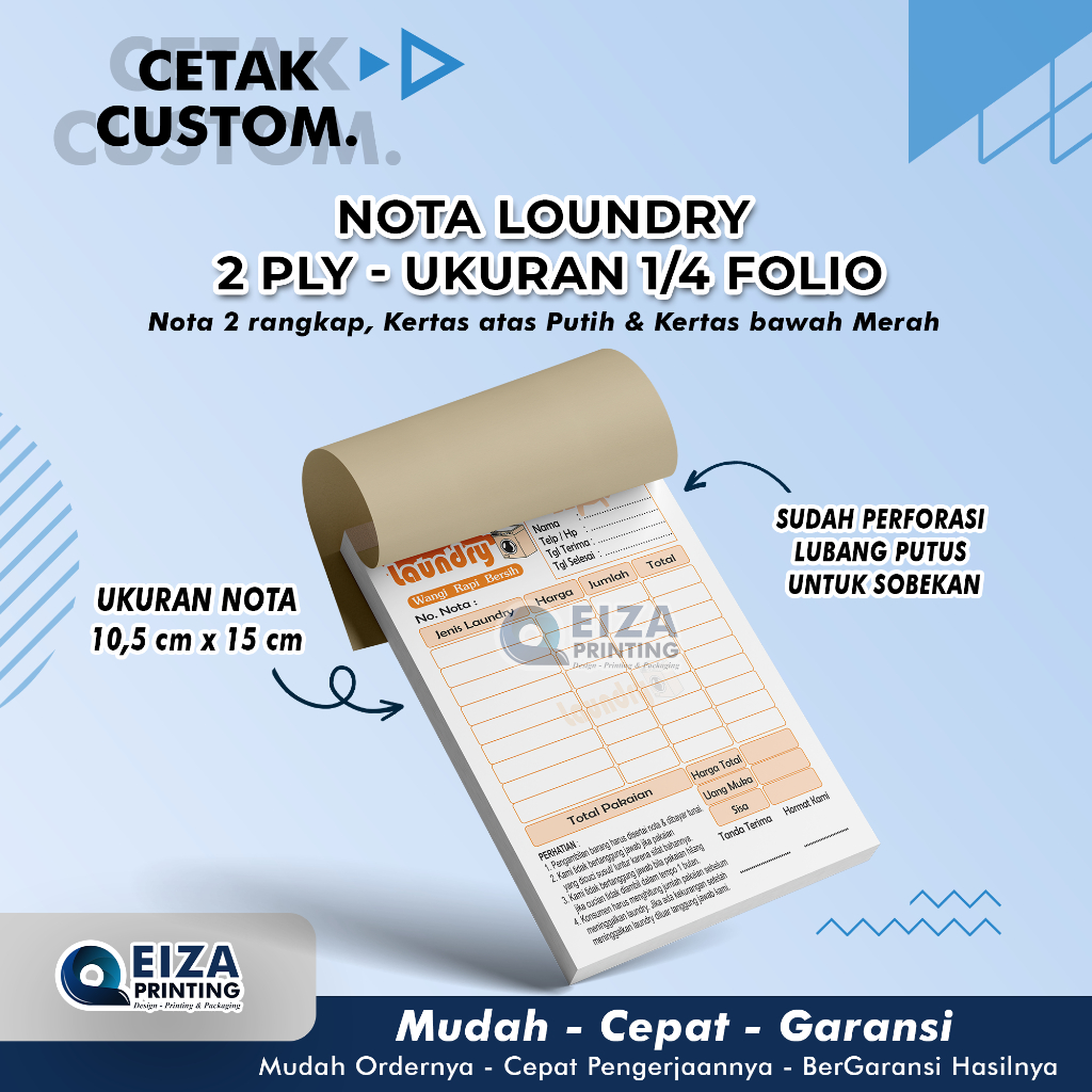Jual [Ukuran 1/4 Folio 2 ply] Cetak Nota Laundry 2 ply / Cetak Nota ...