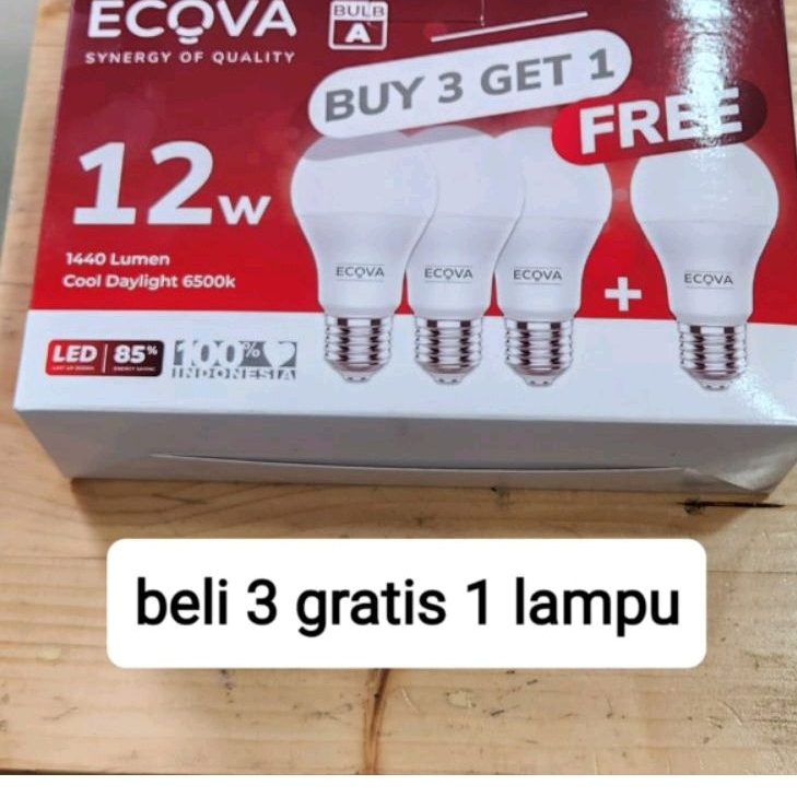 Jual lampu led ecova 12w/6500k(putih) beli 3 gratis 1 lampu E27 cool ...