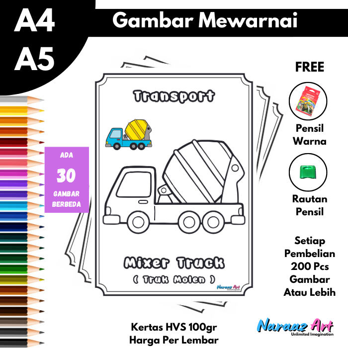 Jual Gambar Mewarnai Seri Transportasi 2D Versi 2 Untuk Anak TK SD PAUD ...