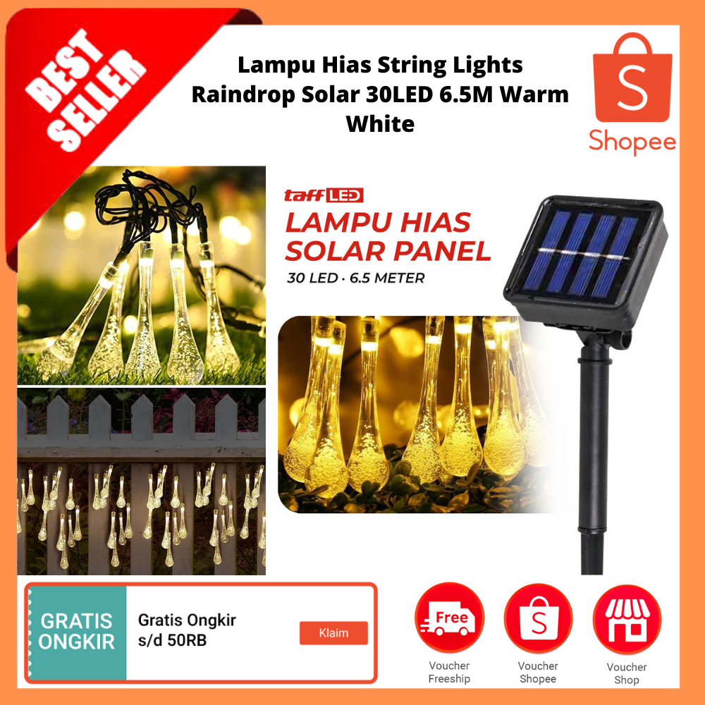 Jual Lampu Hias String Lights Raindrop Solar 30LED 6.5M Warm White ...
