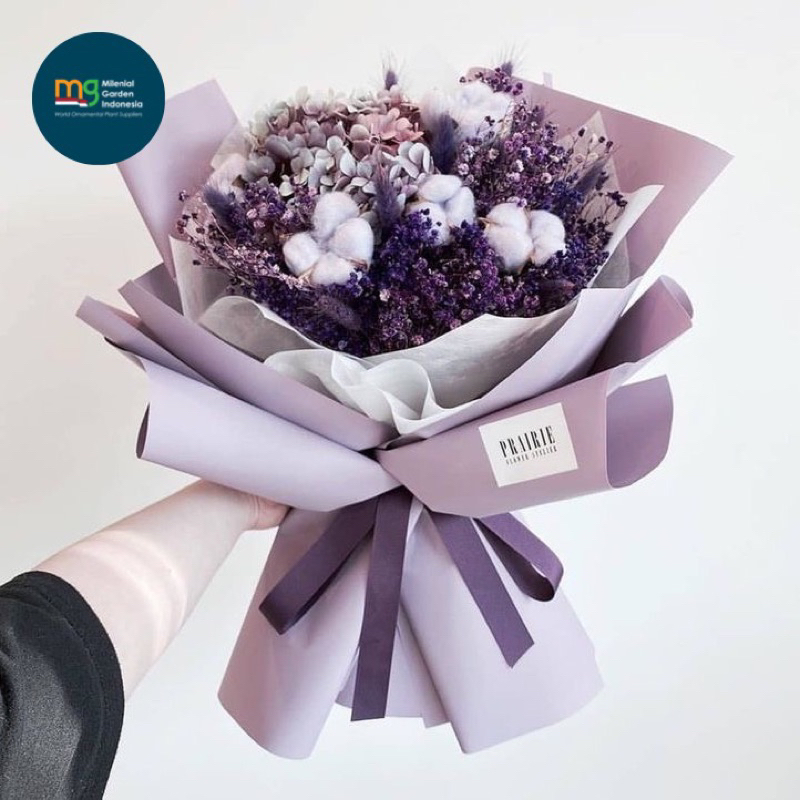 Jual bouquet bunga artificial plastik violet ungu aestetic free kartu ...