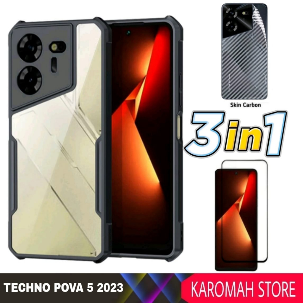 Jual Paket 3in1 Case Armor Transparent Tecno Pova 5 / Tecno Pova 5 Pro ...