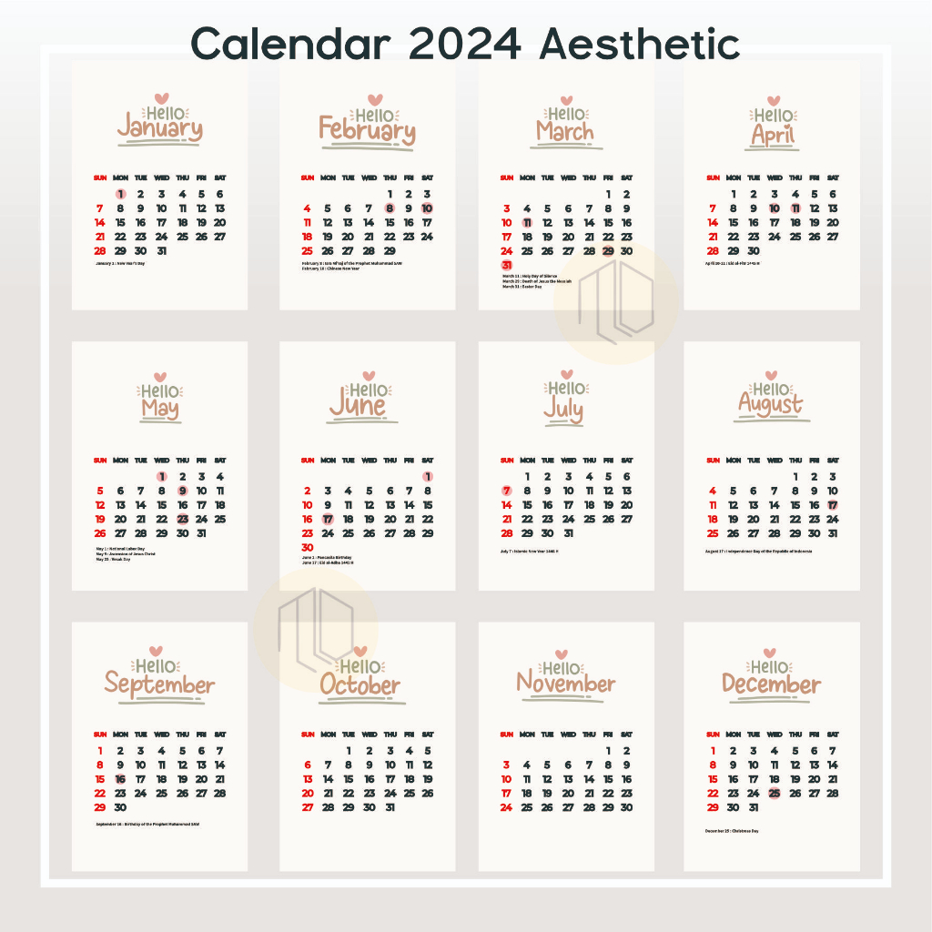 Jual Kalender 2024 Aesthetic / Kalender 2024 Lengkap / Kalender Dinding ...