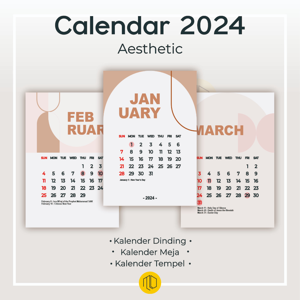 Jual Kalender 2024 Aesthetic / Kalender 2024 Lengkap / Kalender Dinding ...
