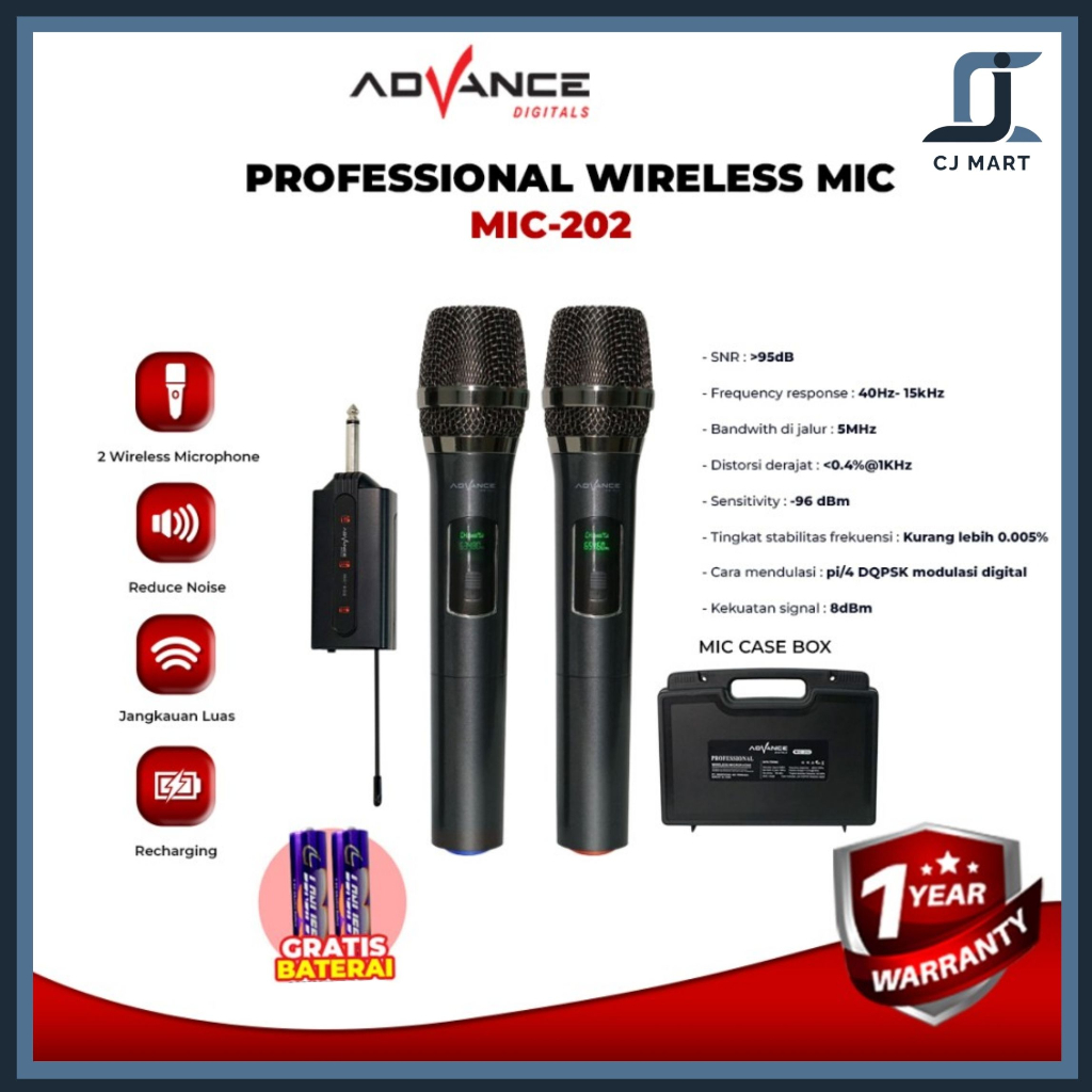Jual ADVANCE MIC-202 Profesional Wireless Double Microphone Karaoke ...