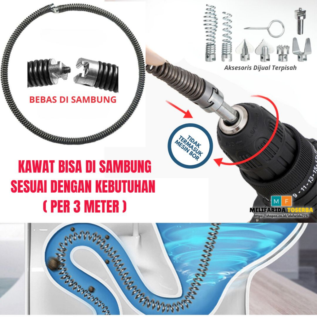 Jual Kawat Pembersih Pipa Mampet 3 Meter Anti Sumbat Pipa Cleaner ...