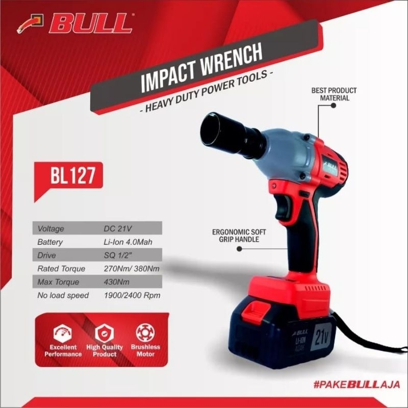 Jual Mesin Pembuka Baut Baterai 1/2 inch BULL BL127 / Cordless Impact ...