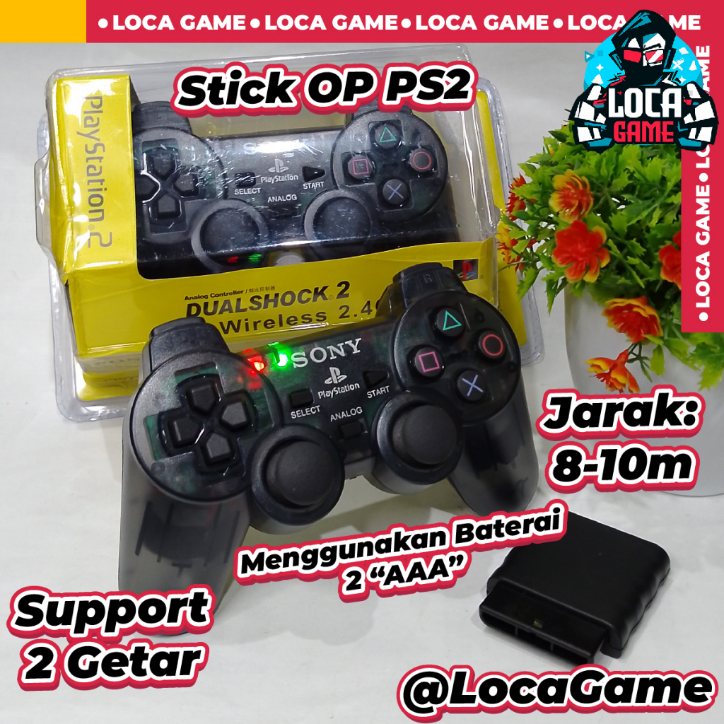 Jual stik stick ps2 wireless tanpa kabel warna hitam transparan & hitam ...