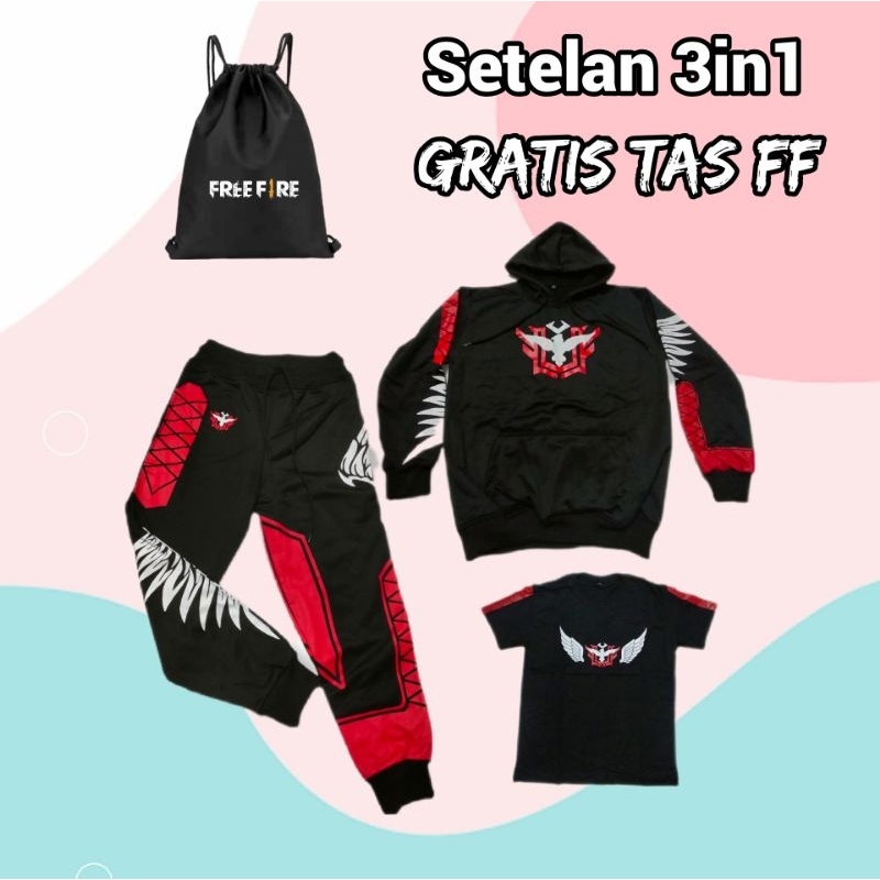 Jual Setelan Celana Gaming Free fire Anak kids Sweater dan Kaos FF BNL ...