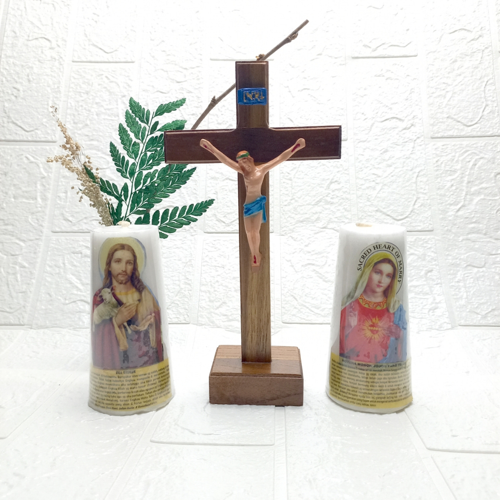 Jual Paket: Salib Meja Korpus Fiber Dan Lilin Gambar Kudus/Paket Doa ...
